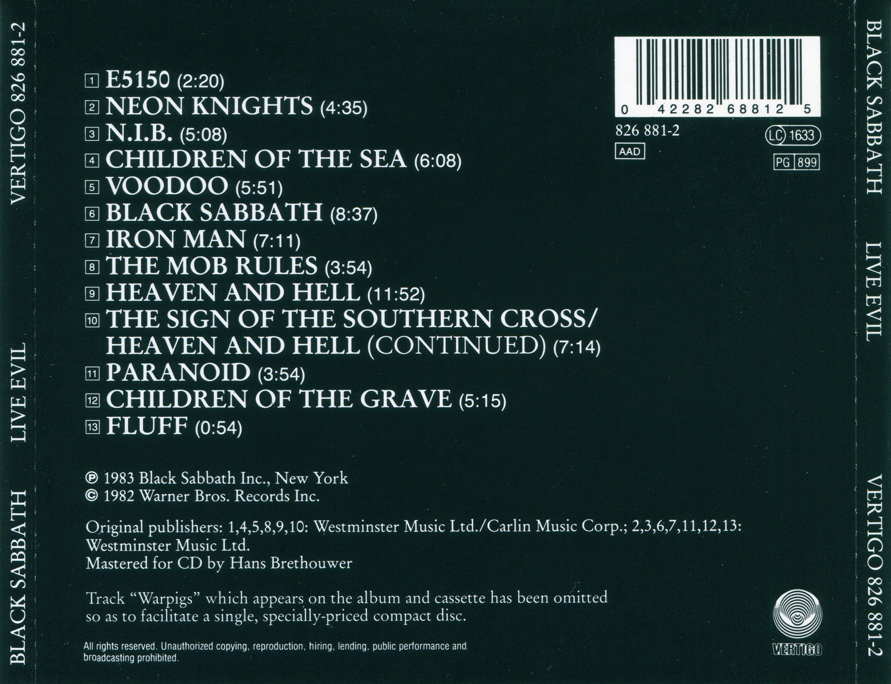 Black Sabbath Live Evil : Back | CD Covers | Cover Century | Over 1.000 ...